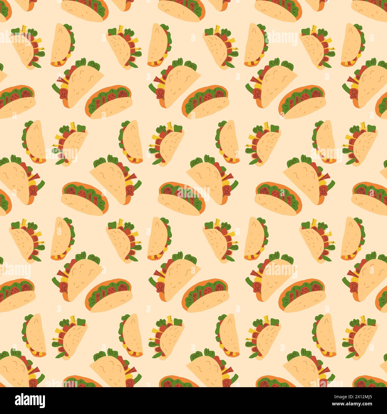 Mexican fast food seamless pattern. Tacos endless background. Grilled ...