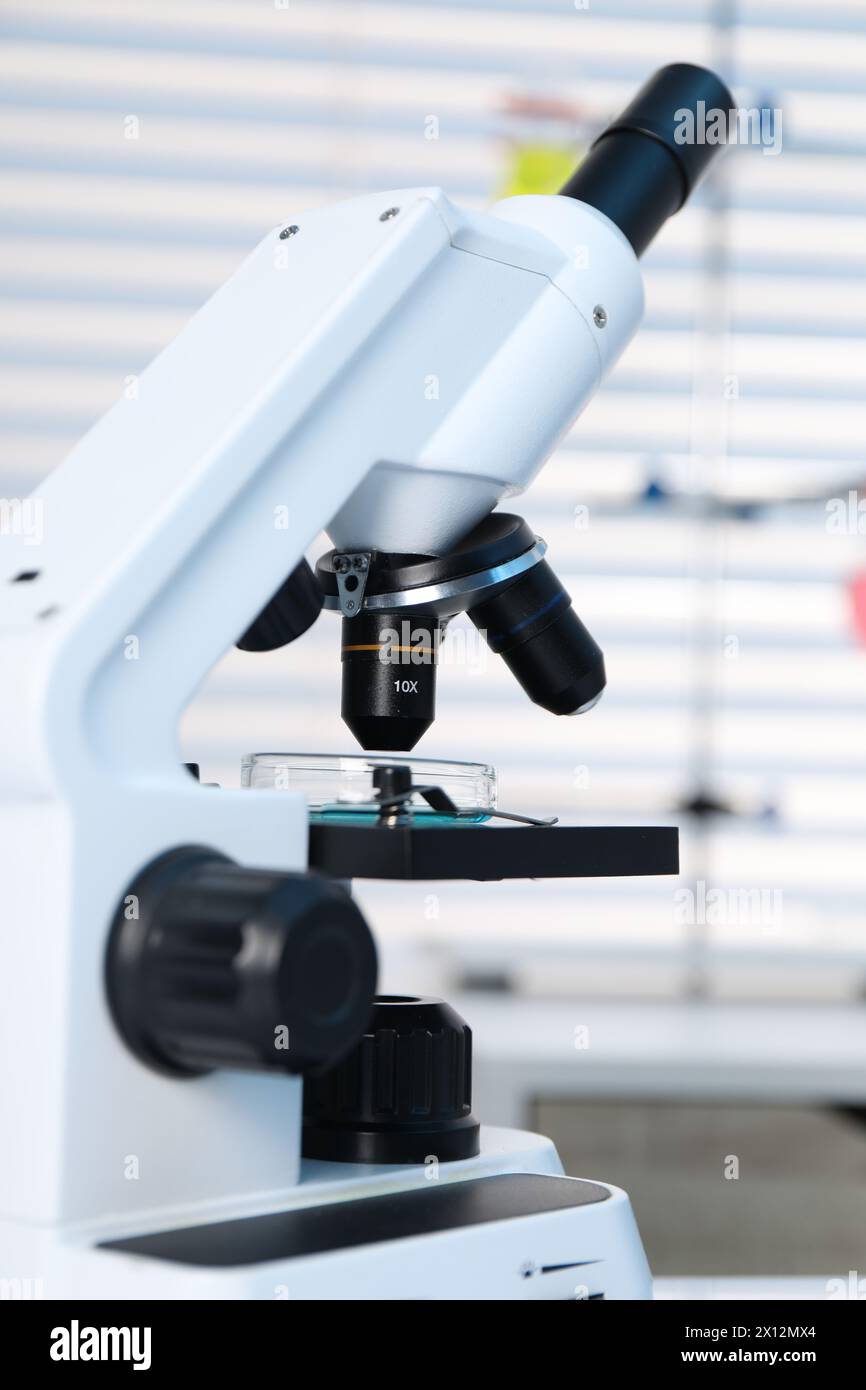 Laboratory analysis. Modern medical microscope indoors, closeup Stock ...