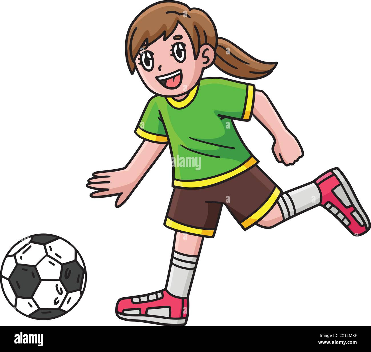 Girl Chasing a Soccer Ball Cartoon Clipart I Stock Vector Image & Art ...