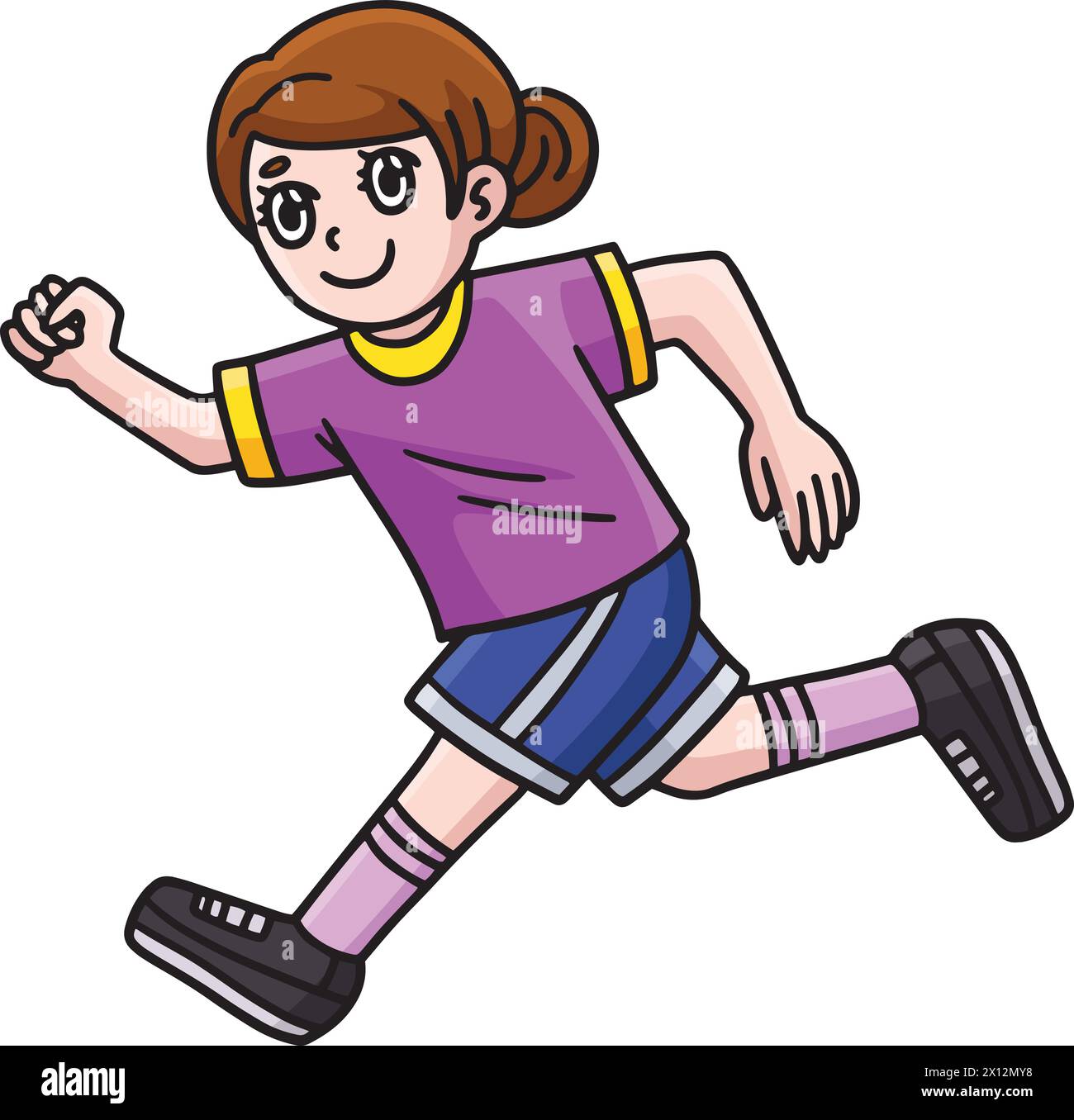 Happy Girl Running Cartoon Colored Clipart Stock Vector Image & Art - Alamy