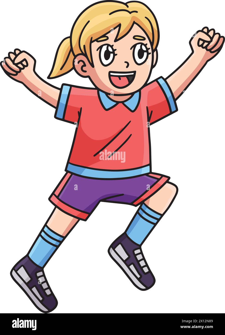 Happy Girl Jumping Cartoon Colored Clipart Stock Vector Image & Art - Alamy