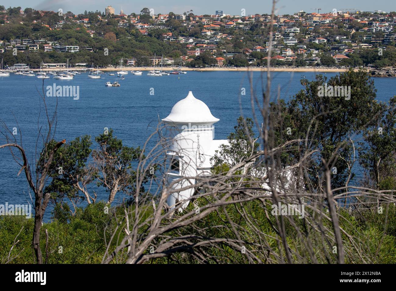 Grotto Point lighthouse on Middle harbour, with views across Hunters ...