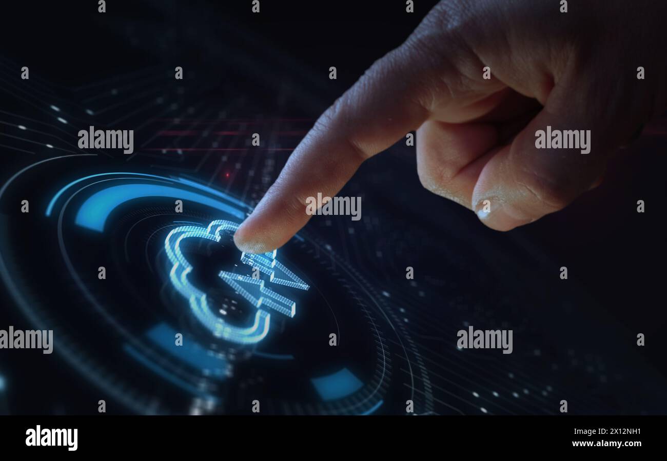 Cloud computing server mobile access storage digital symbol. Finger ...