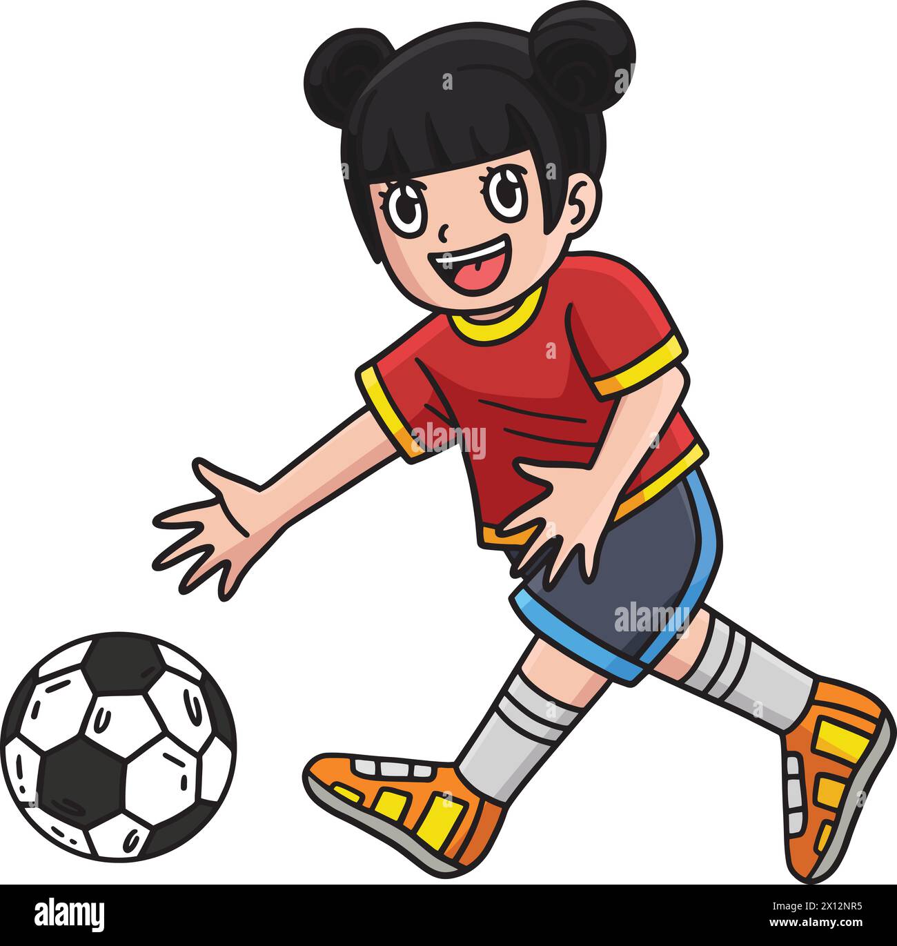 Girl Picking Soccer Ball Cartoon Colored Clipart Stock Vector Image ...