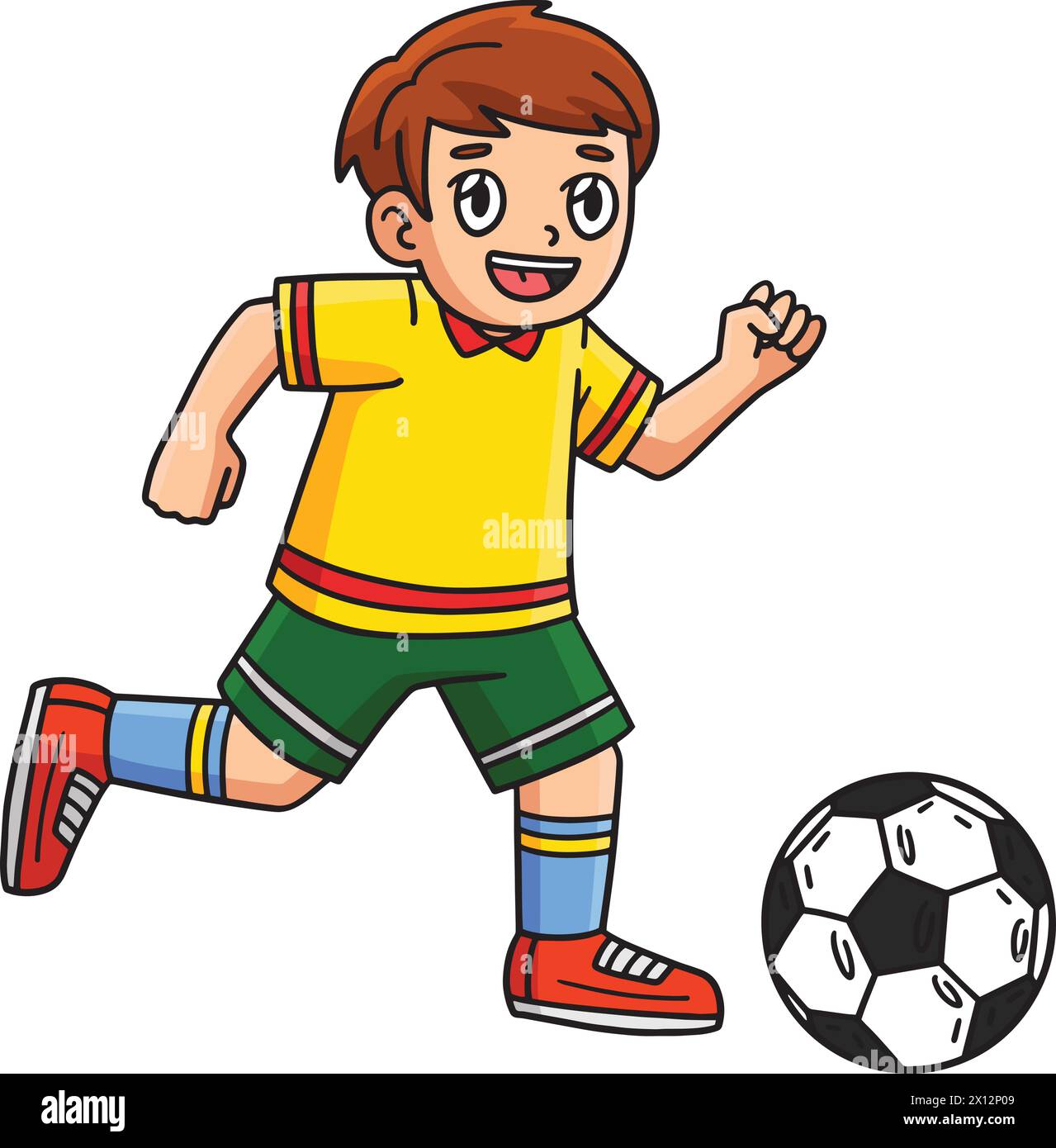 Boy Chasing Soccer Ball Cartoon Colored Clipart Stock Vector Image ...