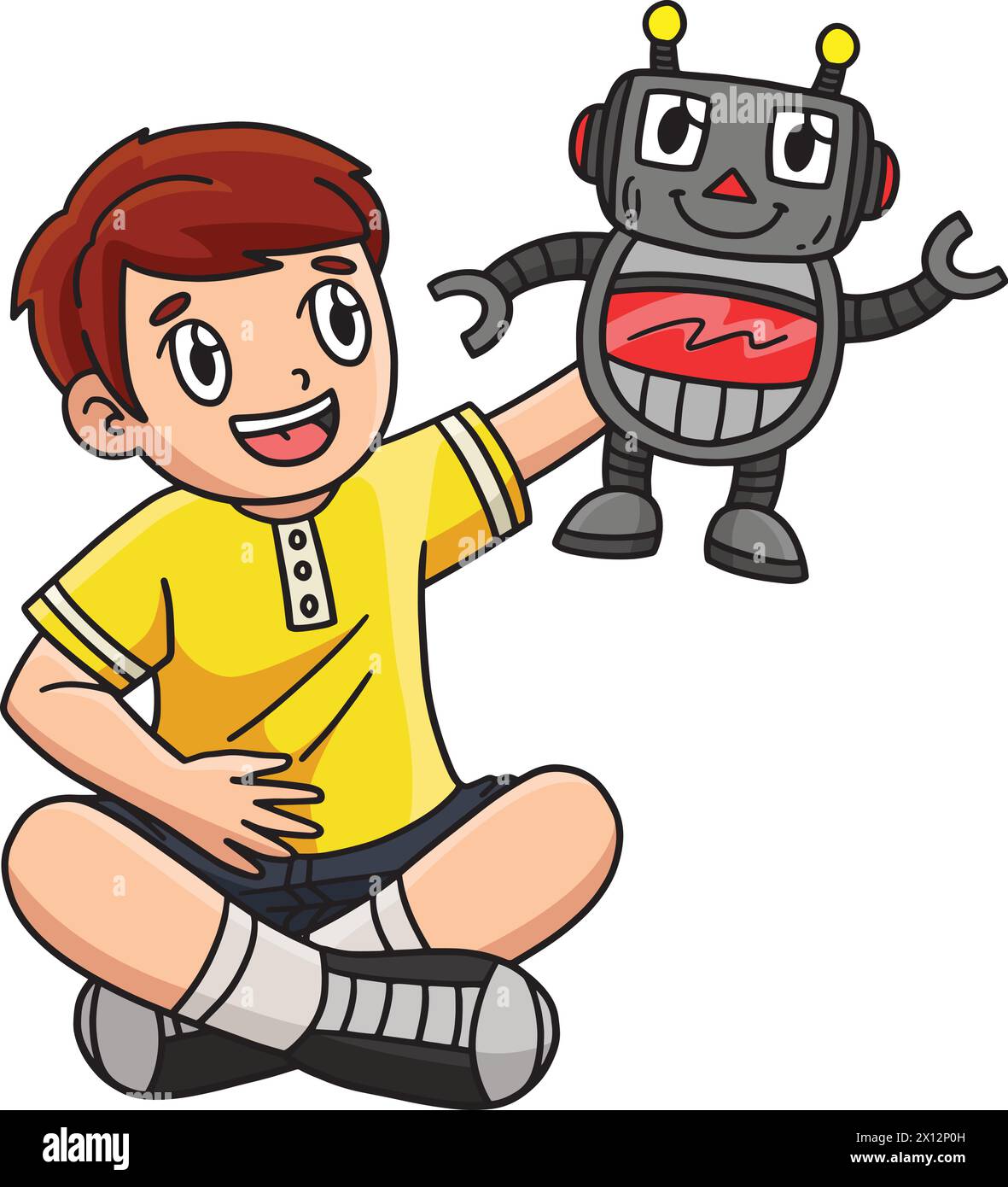 Boy Playing Robot Toy Cartoon Colored Clipart Stock Vector Image & Art ...