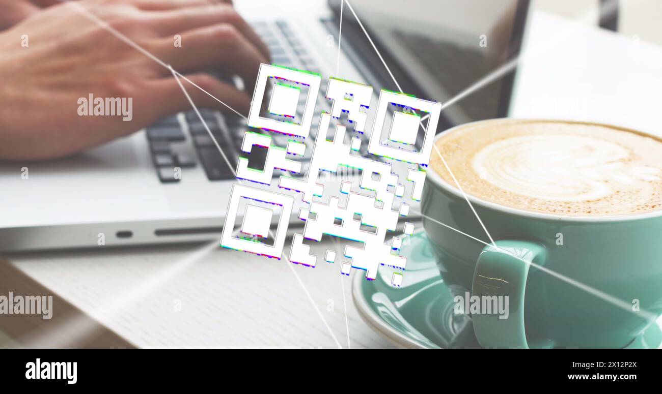 Image of qr code, data processing and networks over man using laptop Stock Photo - Alamy