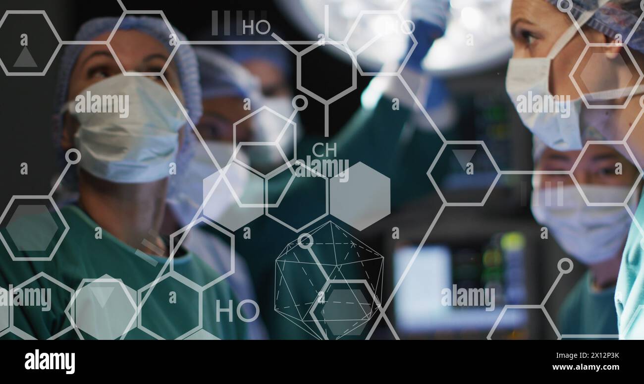 Image of chemical formula over diverse doctors at hospital Stock Photo ...