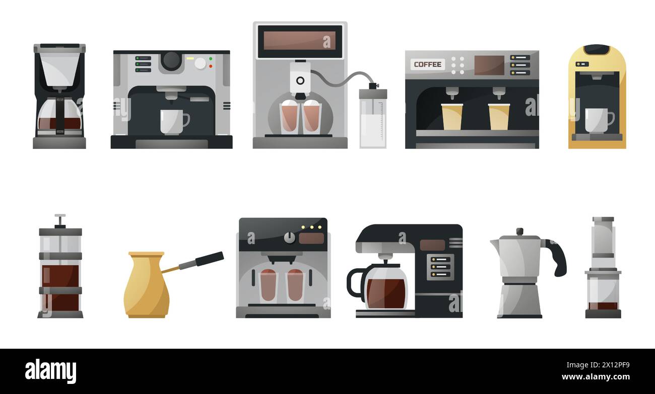 Espresso coffee machines. Vintage automatic and manual coffee makers ...