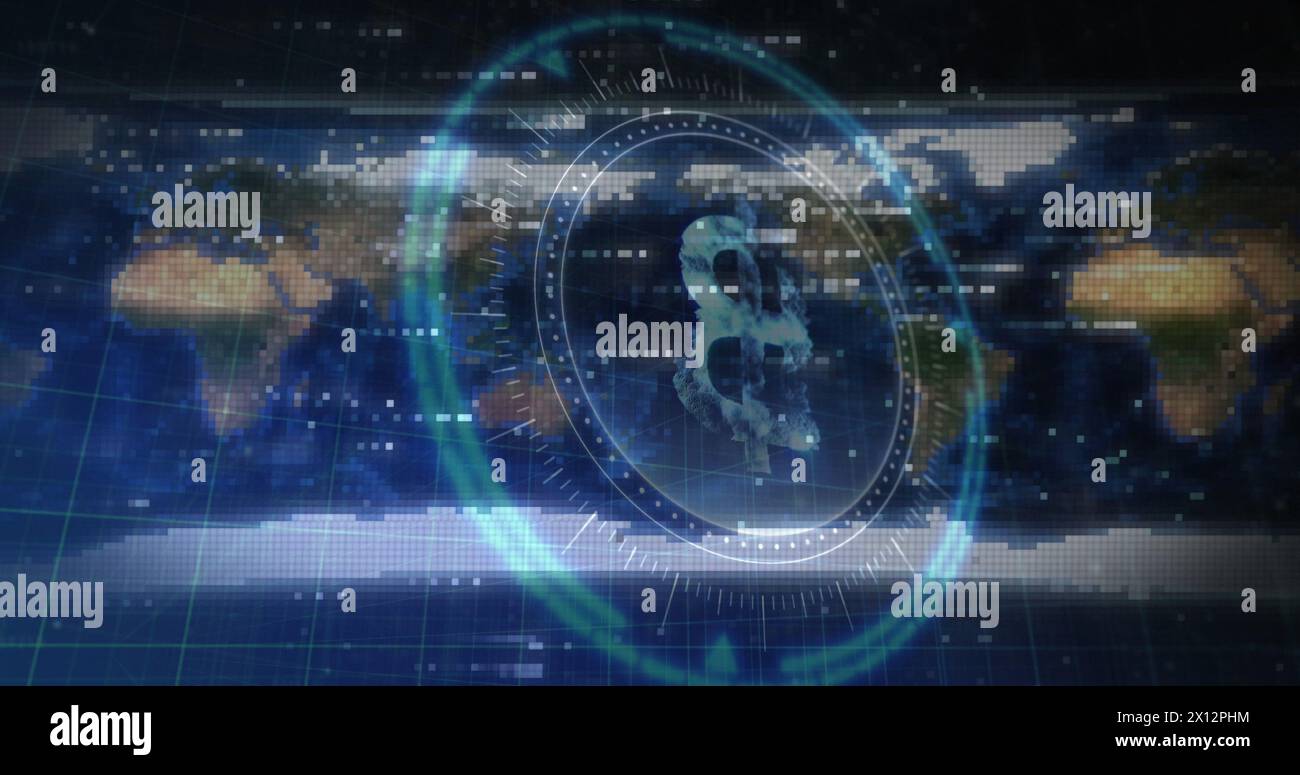 Image of scope scanning and data processing over world map on black background Stock Photo - Alamy