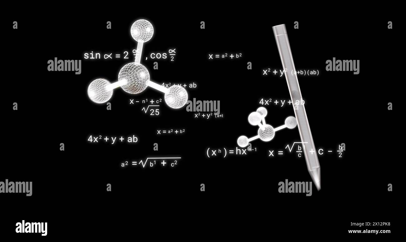 Image of icons over mathematical equations on black background Stock ...