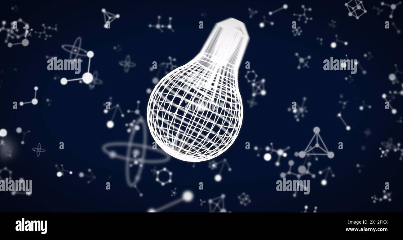 Image of light bulb icon over molecules on black background Stock Photo ...