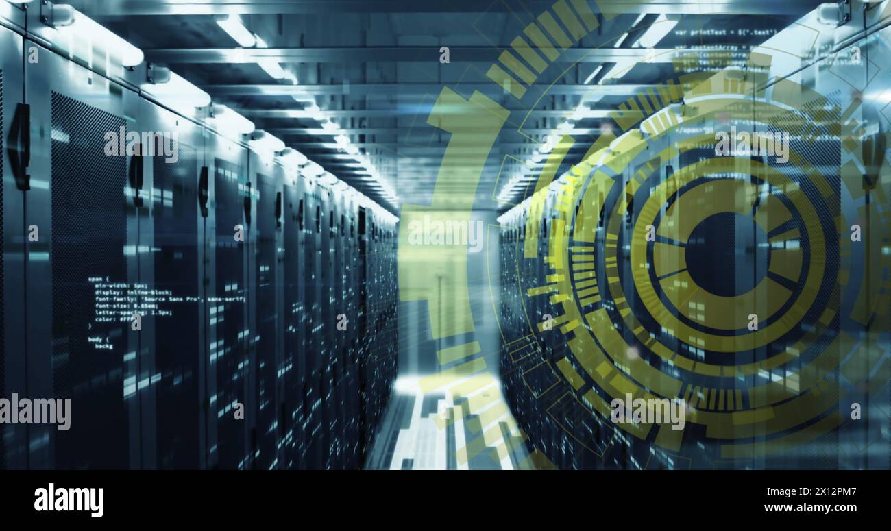 Image Of Loading Circles Over Computer Language Against Bars On Server 2931