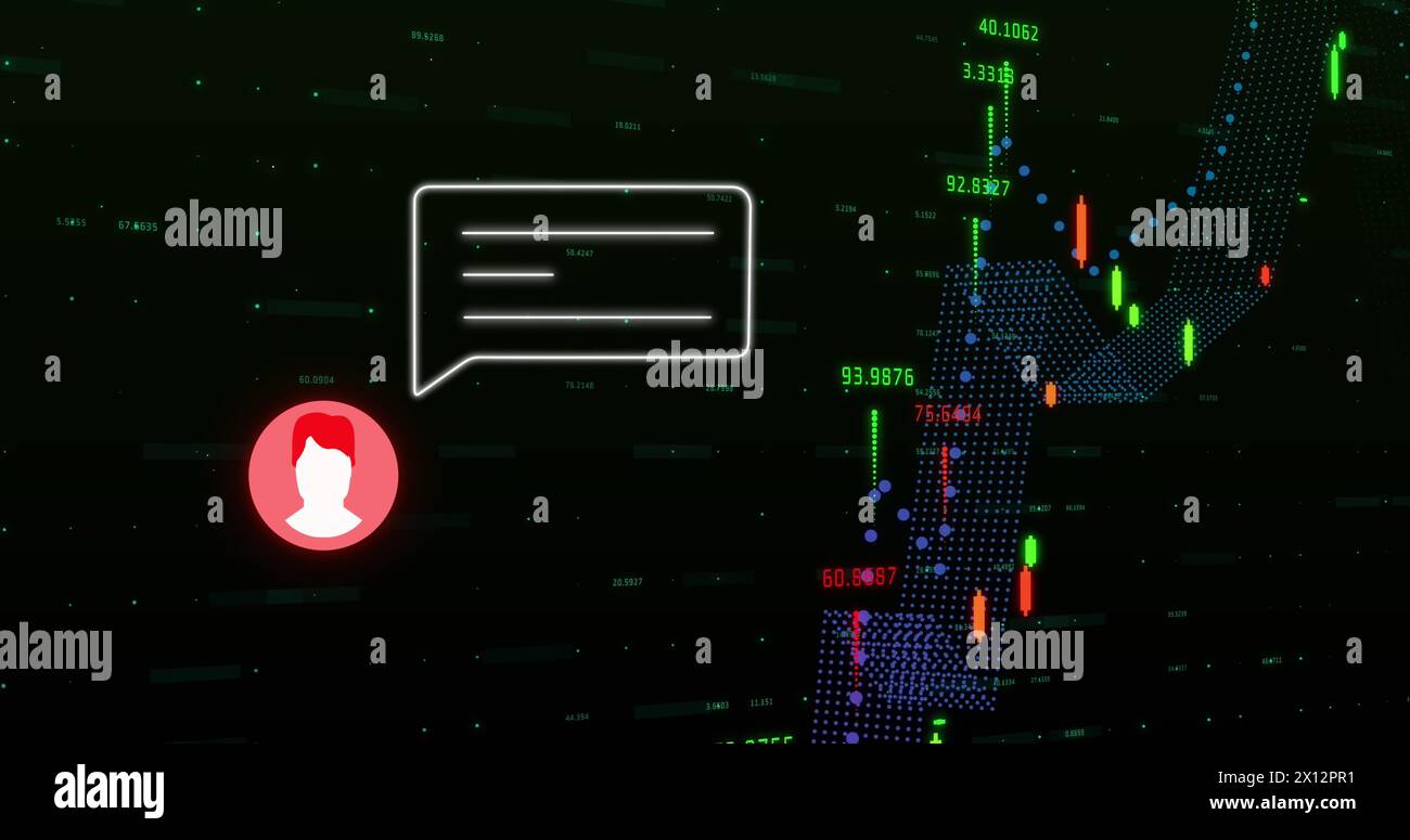 Image of message box and profile icons with graphs and changing numbers ...