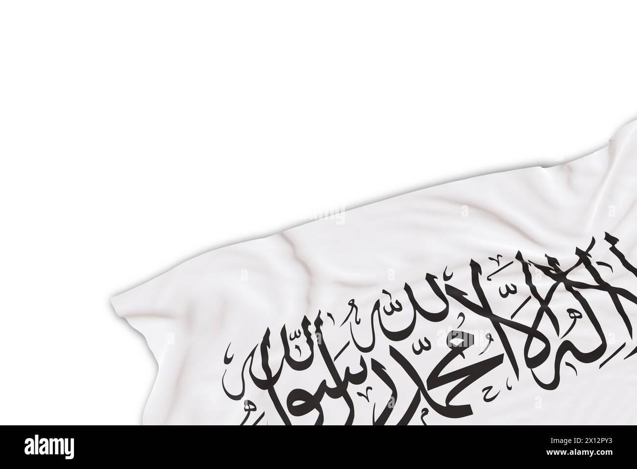 Realistic Taliban flag with folds, isolated on white background. Footer ...