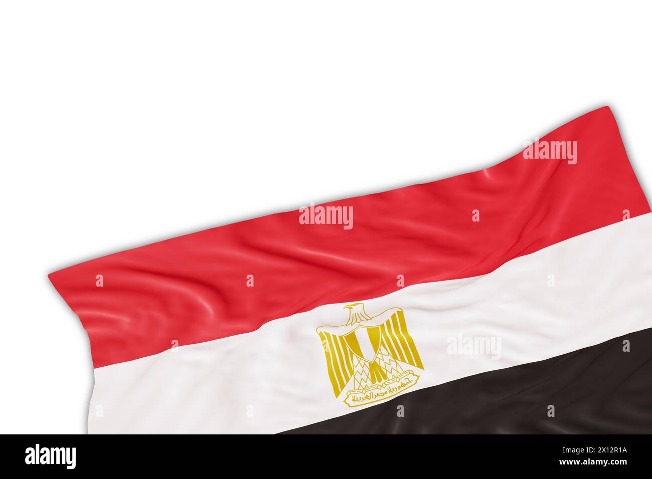 Realistic Egypt flag with folds, isolated on white background. Footer ...