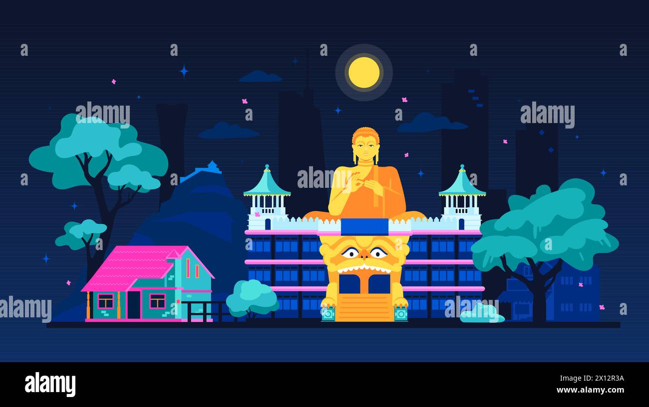 Dambulla Cave Temple - modern colored vector illustration Stock Vector ...