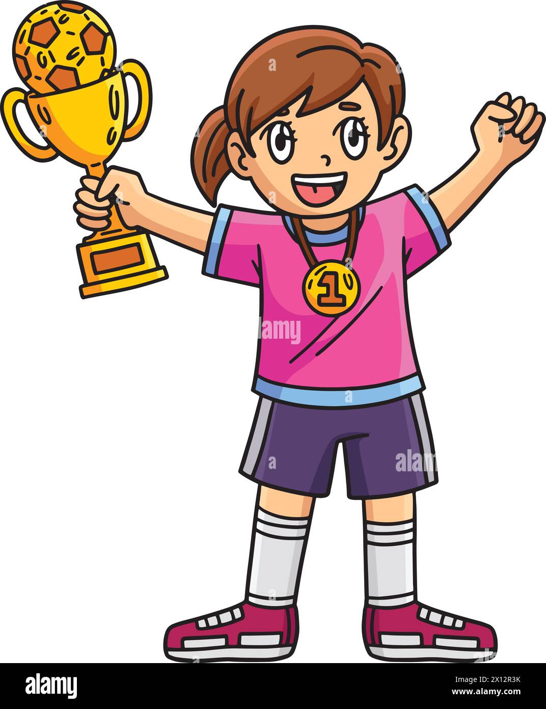Girl with Soccer Trophy and Medal Cartoon Clipart Stock Vector Image ...
