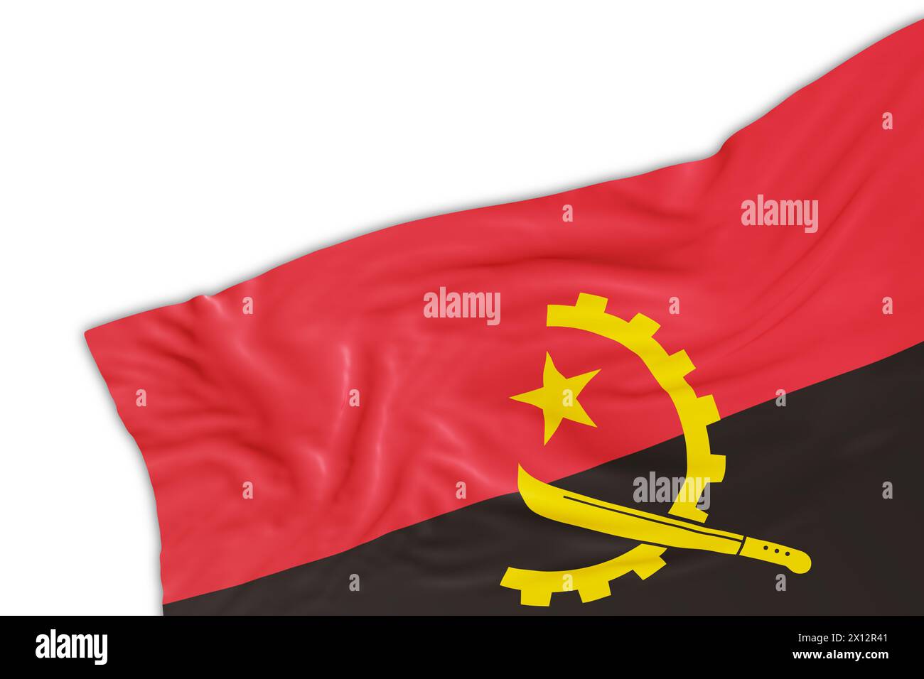 Realistic flag of Angola with folds, isolated on white background ...