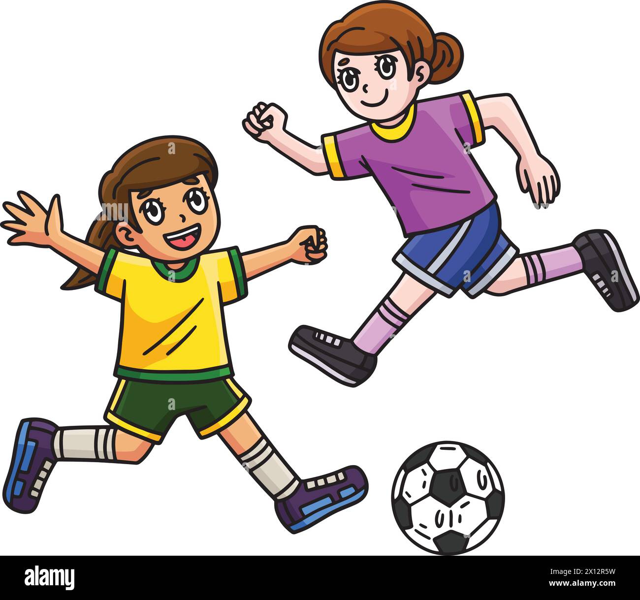 Girls Playing Soccer Cartoon Colored Clipart Stock Vector Image & Art ...