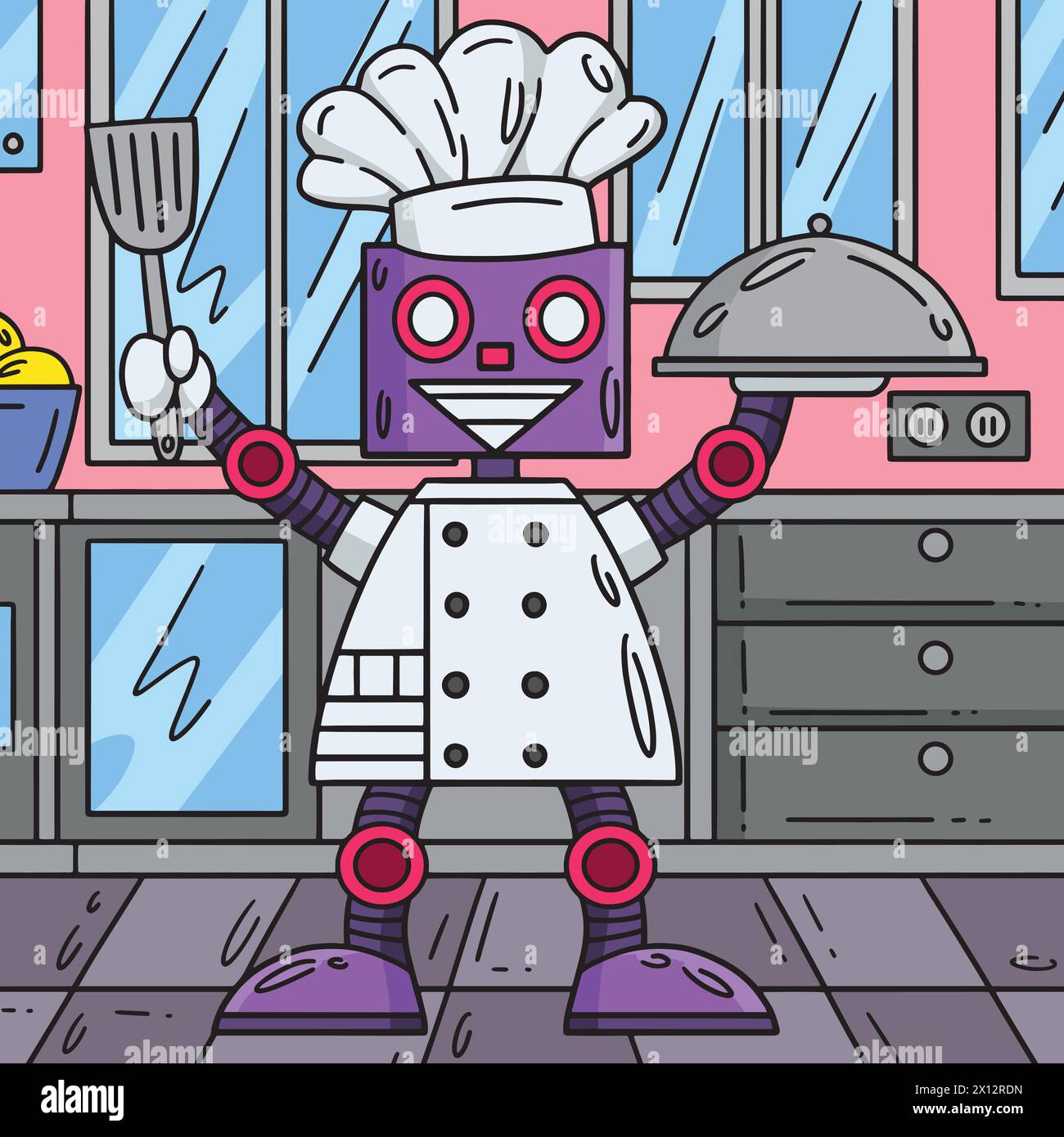 Robot Chef Colored Cartoon Illustration Stock Vector Image & Art - Alamy