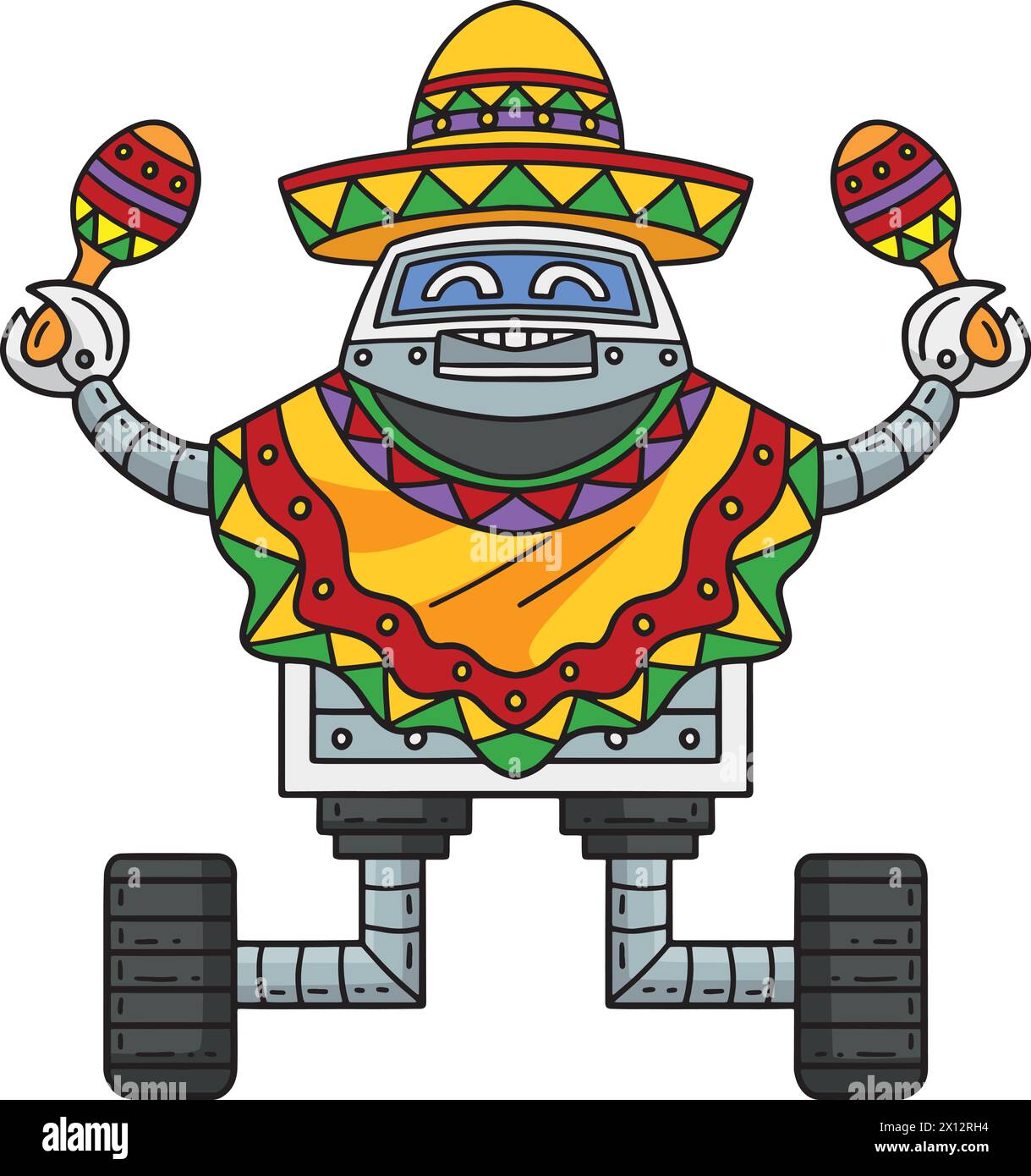 Robot with Poncho and Maracas Cartoon Clipart Stock Vector Image & Art ...