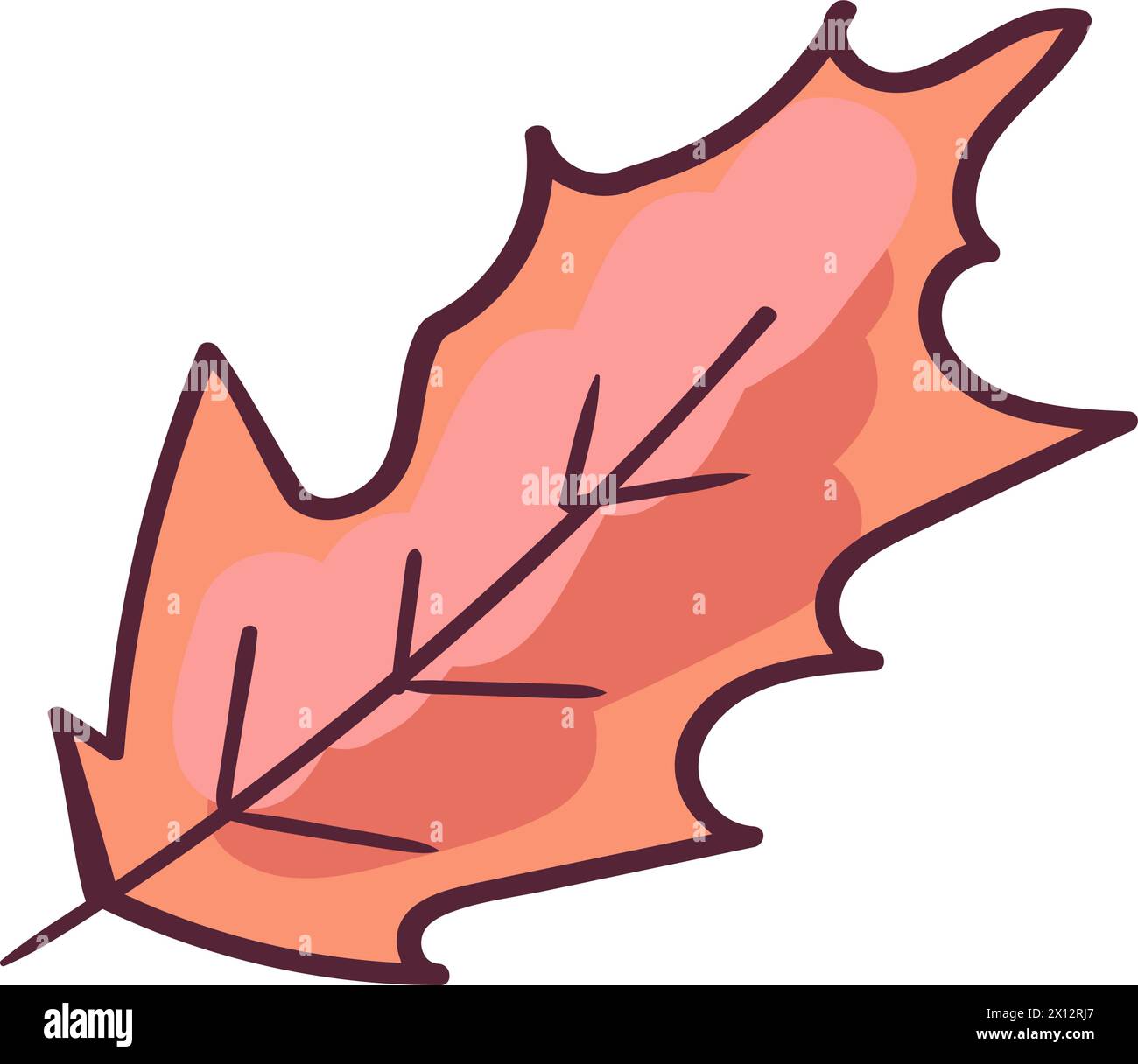 Autumn pink color tree leaf, foliage stroked illustration. Tree leaf ...