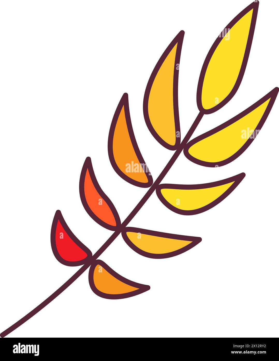 Autumn tree branch leafage contour foliage stroked illustration. Tree ...