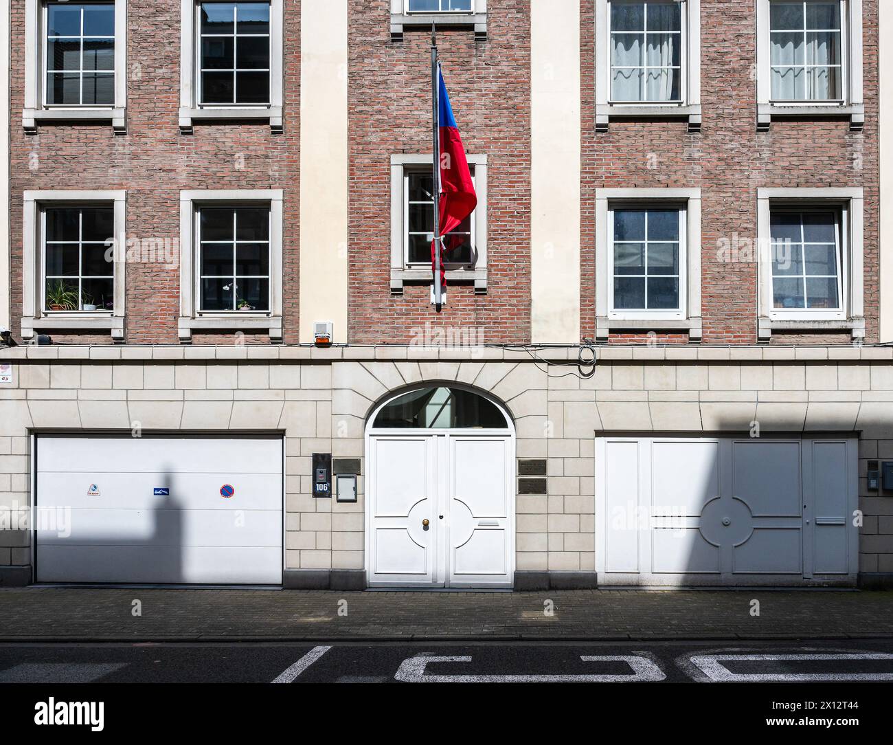 Etterbeek, Belgium - April 13, 2024 - Flag at the embassy of Chile ...