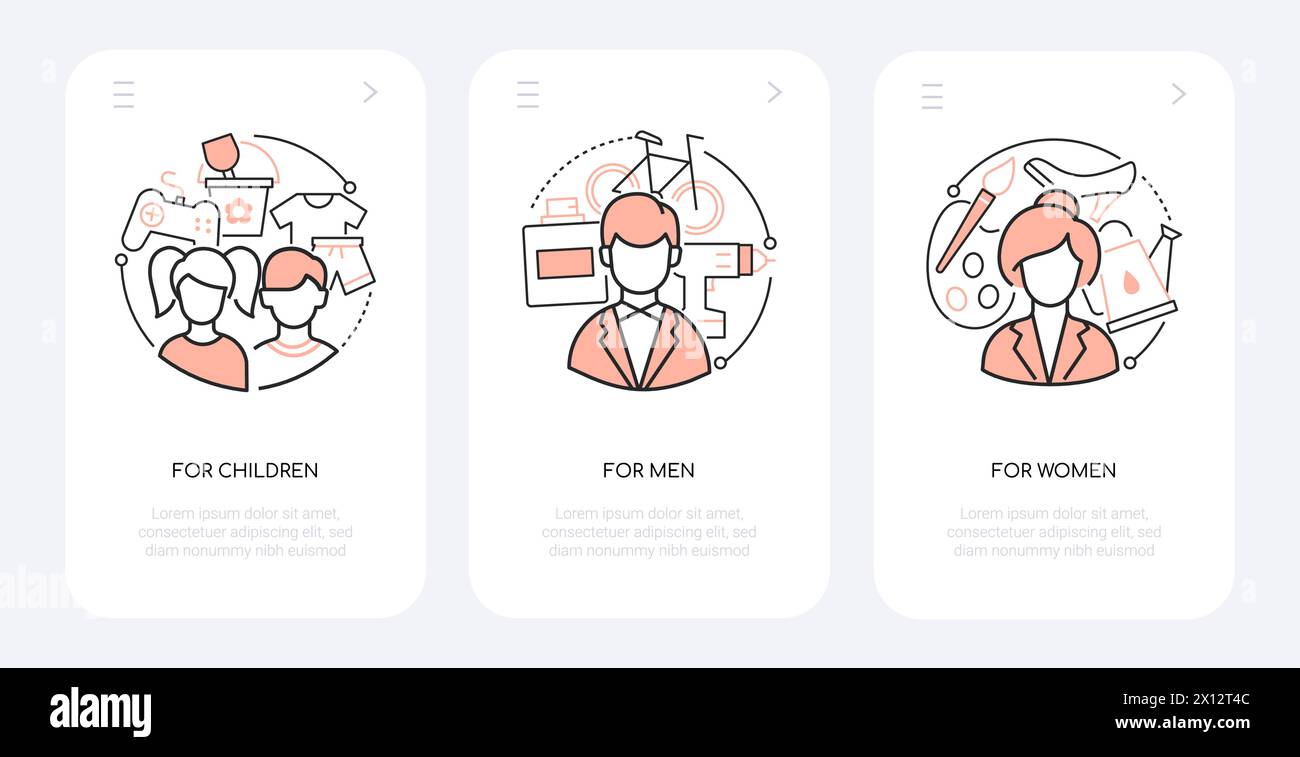 Things of different genders - line design style banners set Stock ...