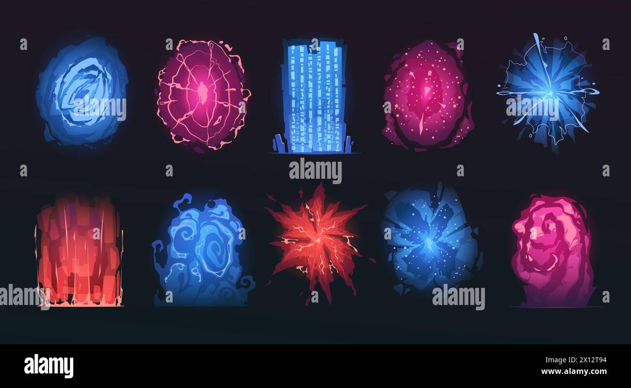 Portal cartoon effects. Magic gate teleportation, fantasy vortex and ...