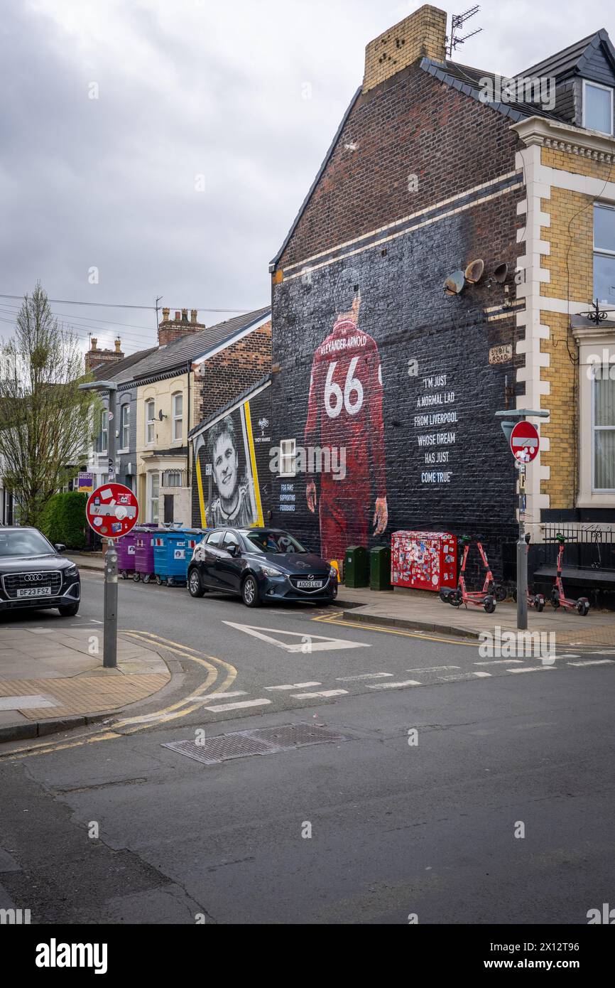 Trent Alexander-Arnold mural on a wall in Anfield, Liverpool Stock ...