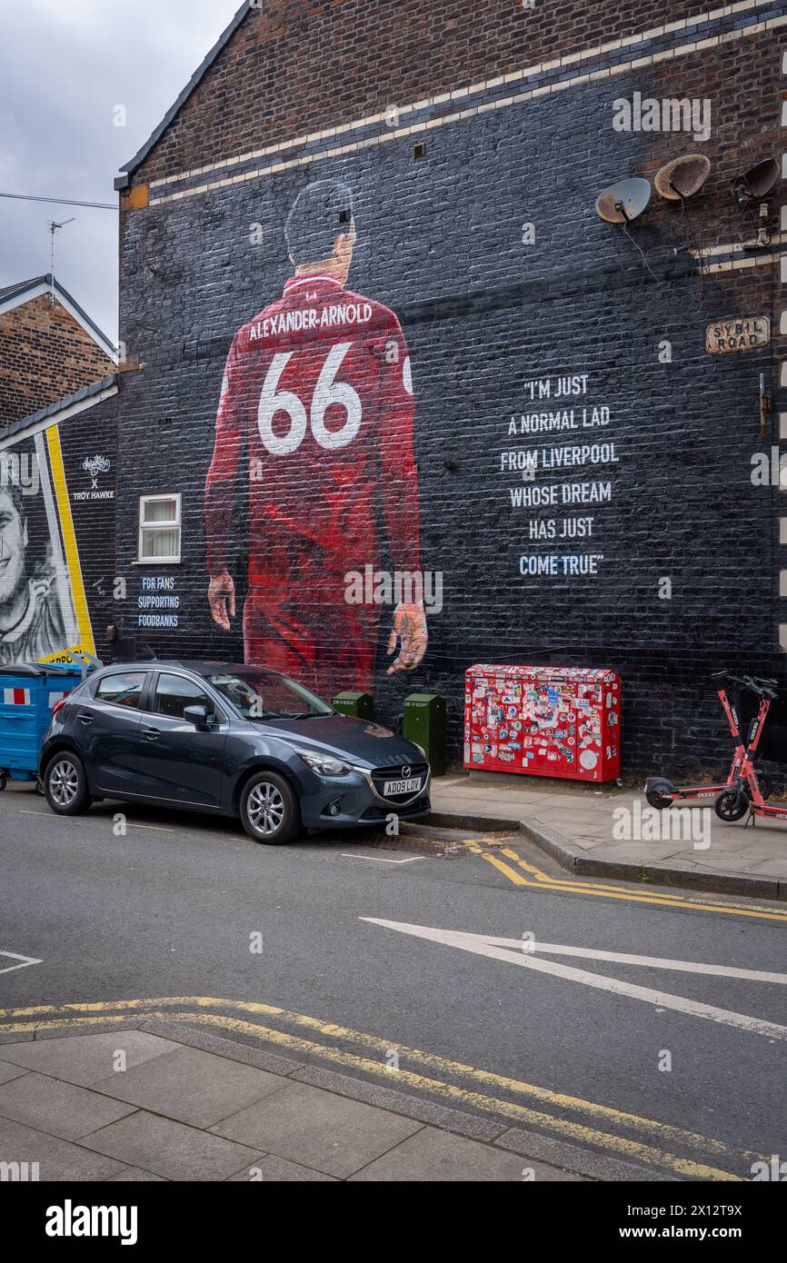 Trent Alexander-Arnold mural on a wall in Anfield, Liverpool Stock ...