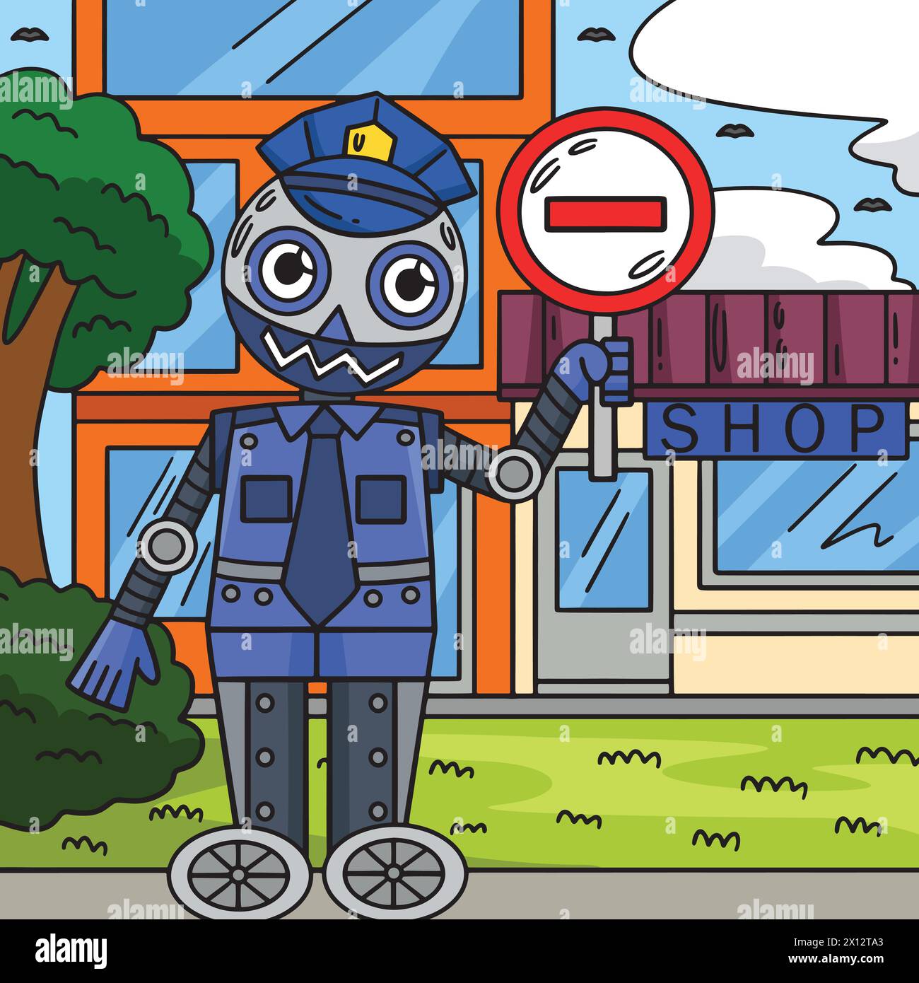 Security Guard Robot Colored Cartoon Illustration Stock Vector Image ...