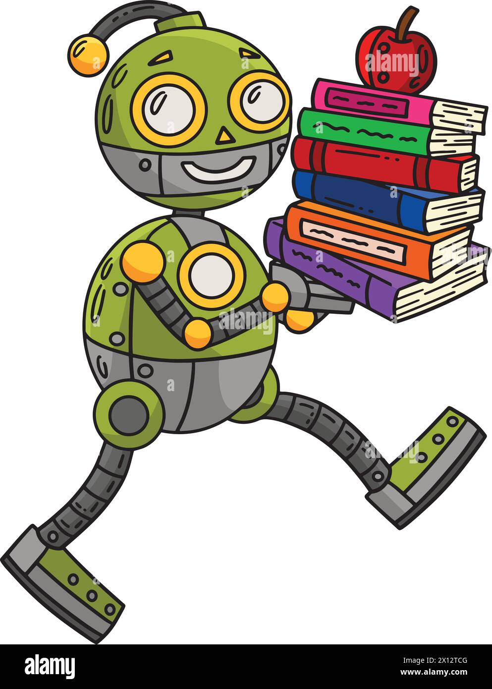 Robot Carrying Books Cartoon Colored Clipart Stock Vector Image & Art ...