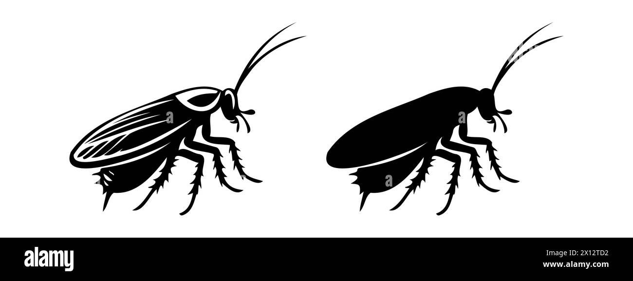 Cockroach black silhouettes, detailed and solid. Insect vector ...