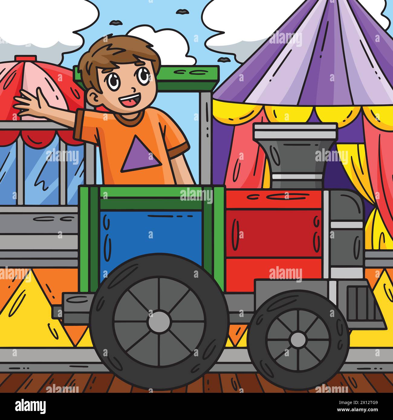 Circus Child in a Train Colored Cartoon Stock Vector Image & Art - Alamy
