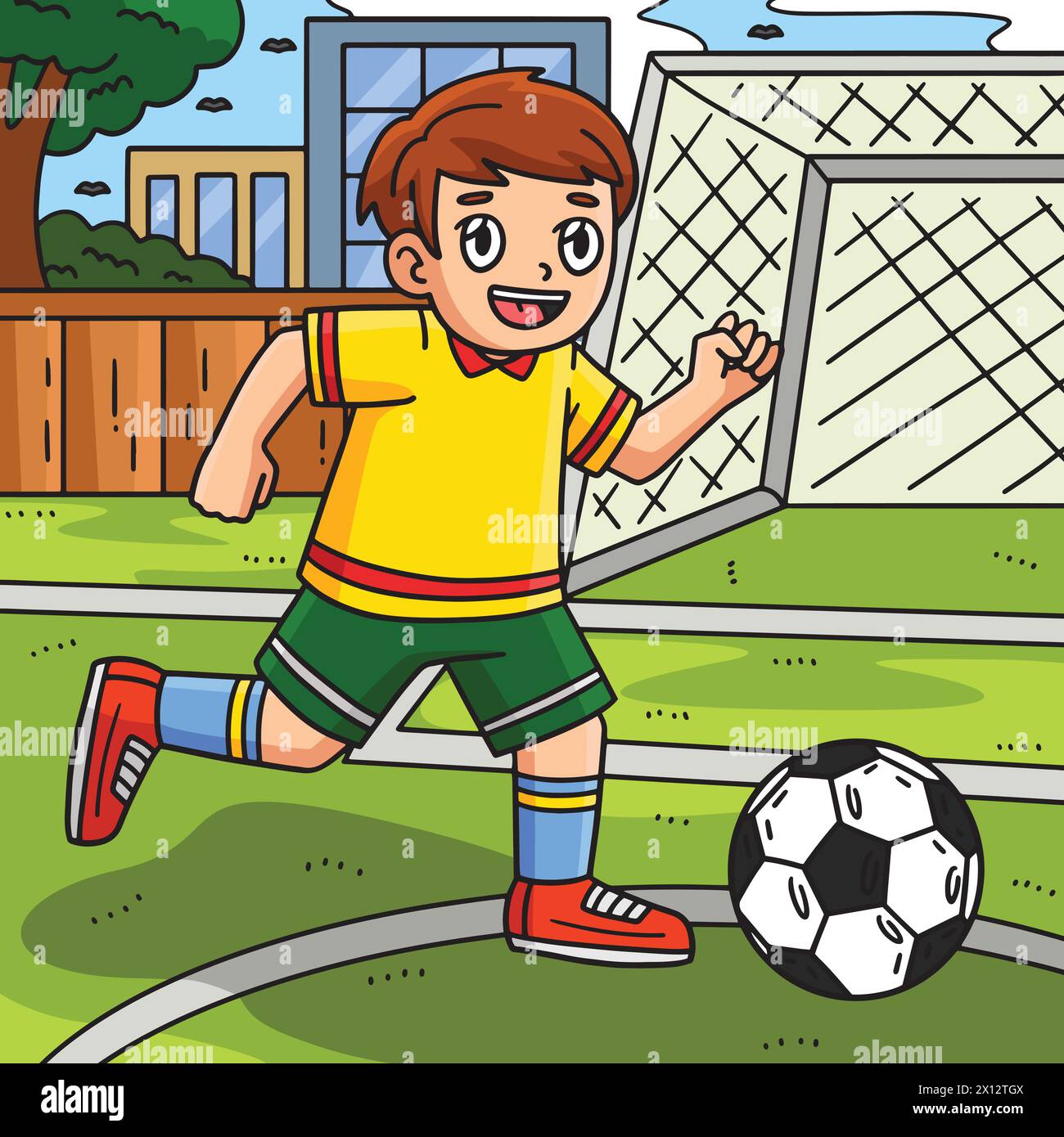 Boy Chasing a Soccer Bal Colored Cartoon Stock Vector Image & Art - Alamy