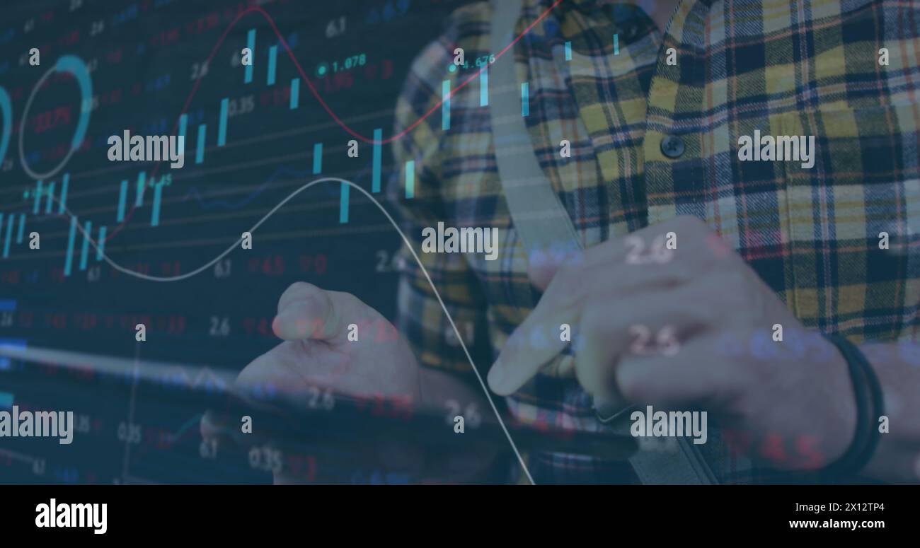 Image of data processing over caucasian man using tablet Stock Photo ...