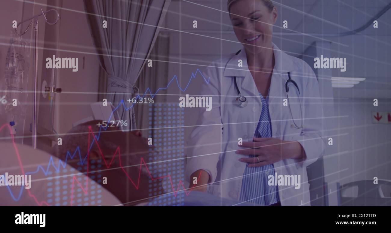 Image of graphs and changing numbers over diverse female doctor ...