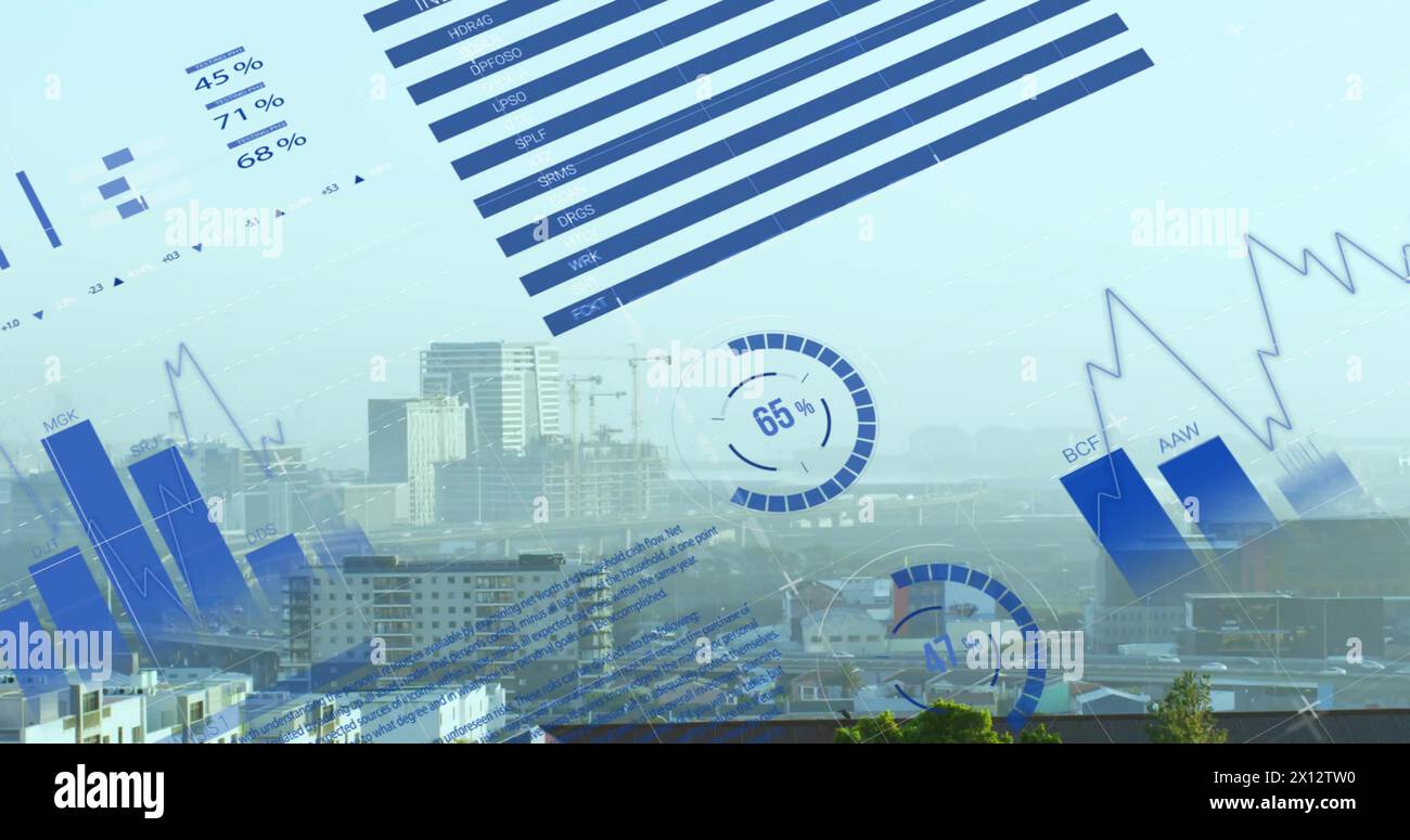 Image of infographic interface over aerial view of modern cityscape ...