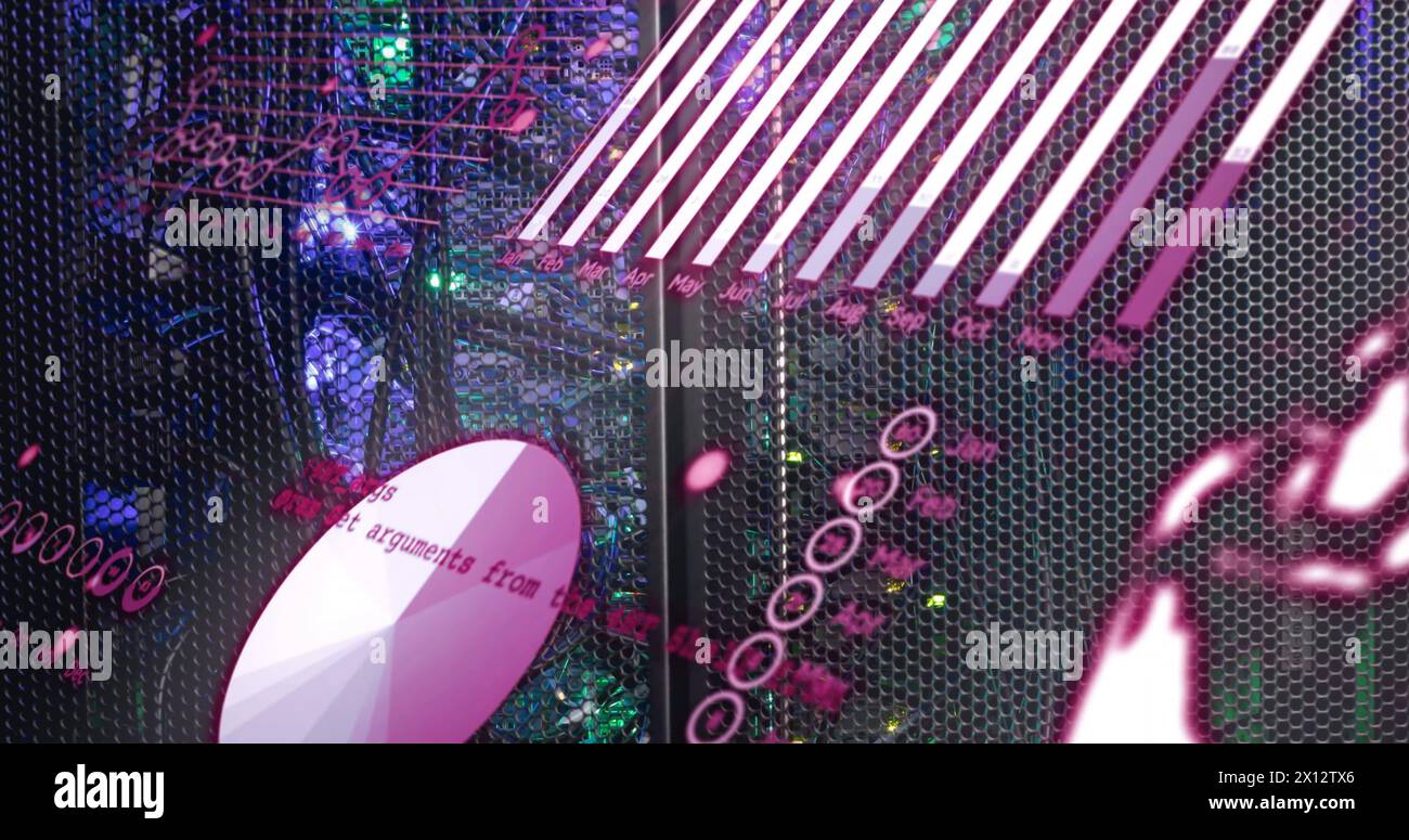 Image of graph, globe and computer language over illuminated data ...