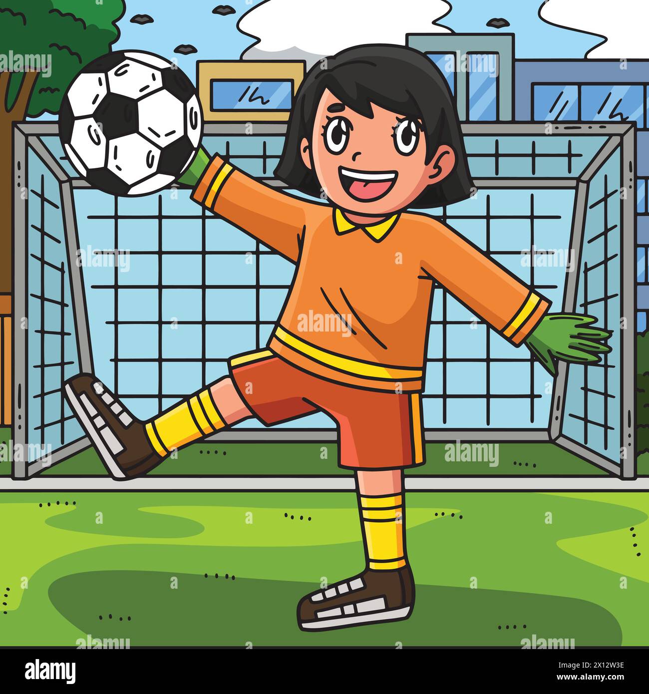 Soccer Girl Goal Keeper Colored Cartoon Stock Vector Image & Art - Alamy
