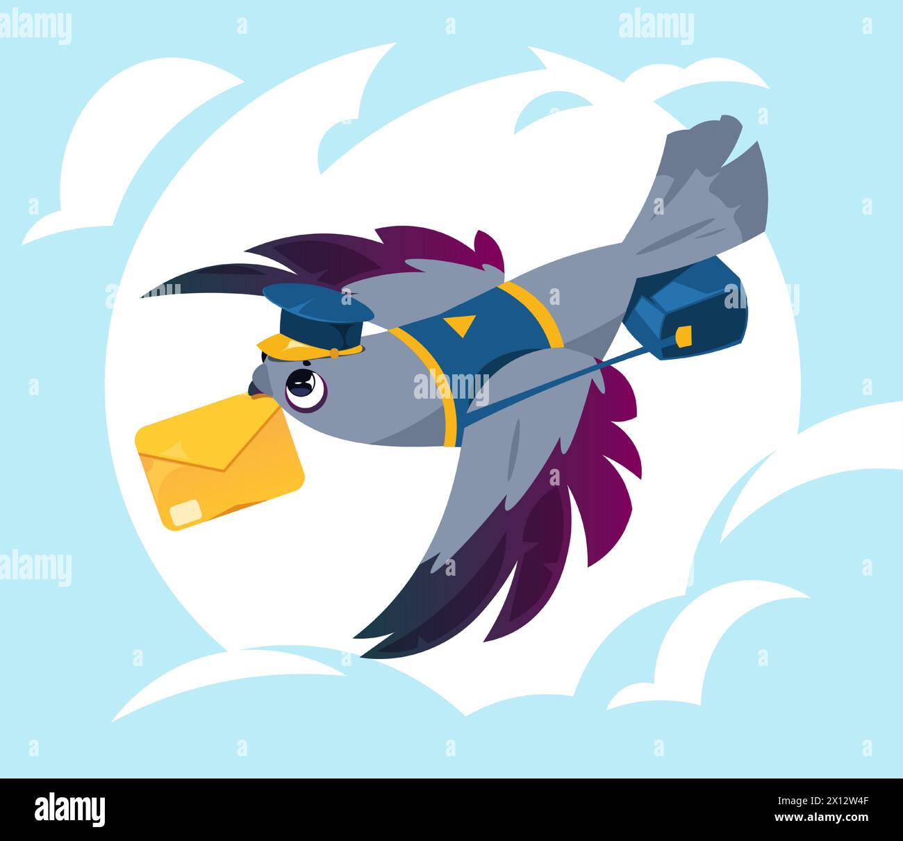 Mail pigeon concept. Cartoon birds with envelopes, fast delivery ...