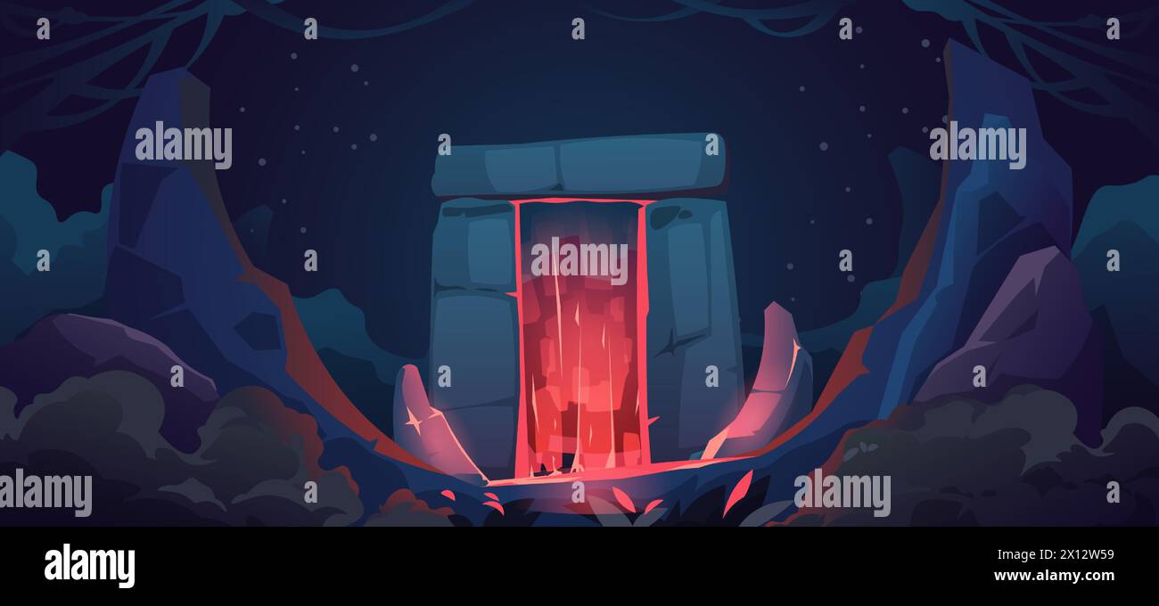 Cartoon magic portal background. Fantasy entrance arch with neon light ...