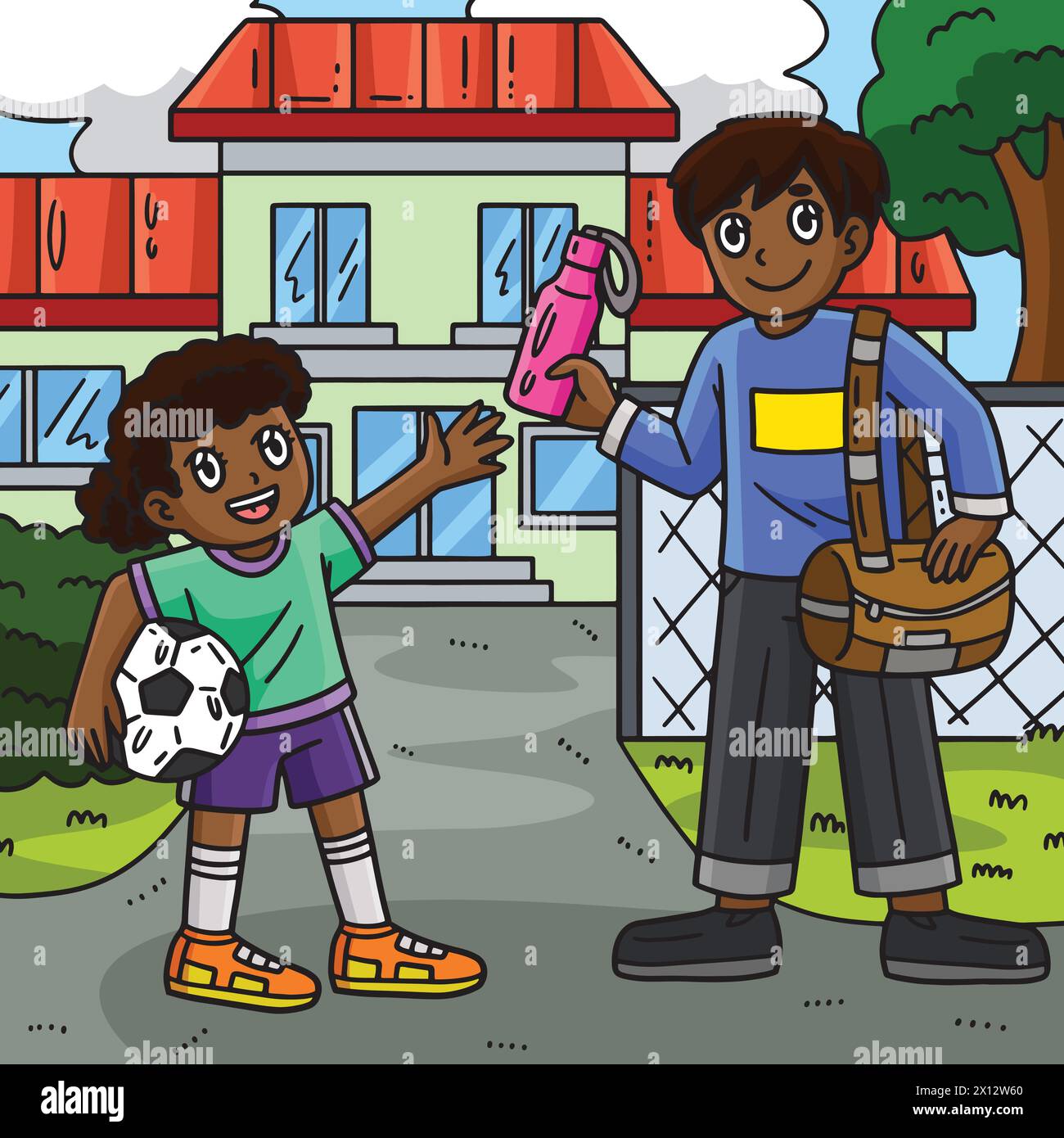 Soccer Girl with a Parent Colored Cartoon Stock Vector Image & Art - Alamy