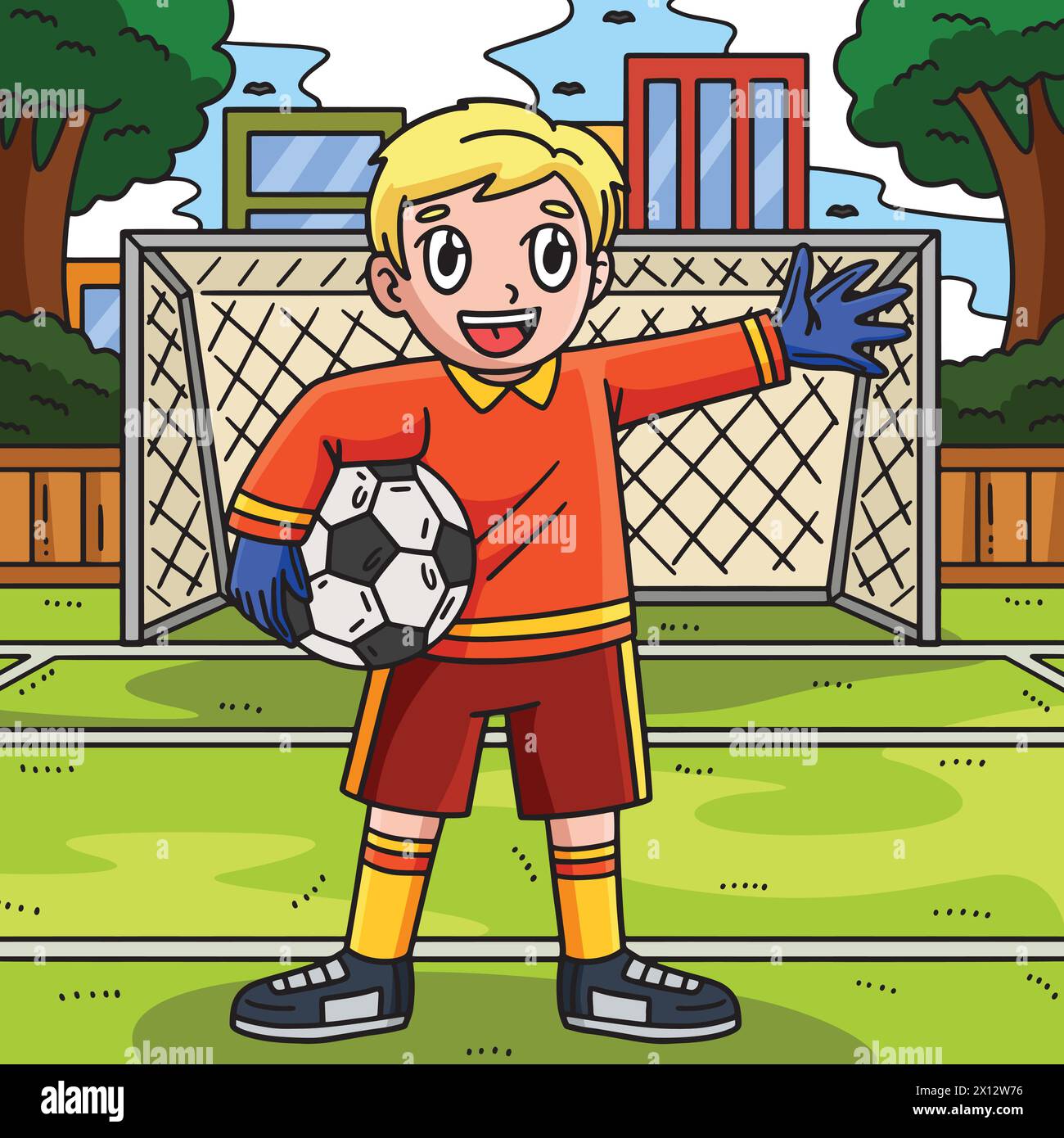 Goalkeeper Holding a Soccer Ball Colored Cartoon Stock Vector Image ...