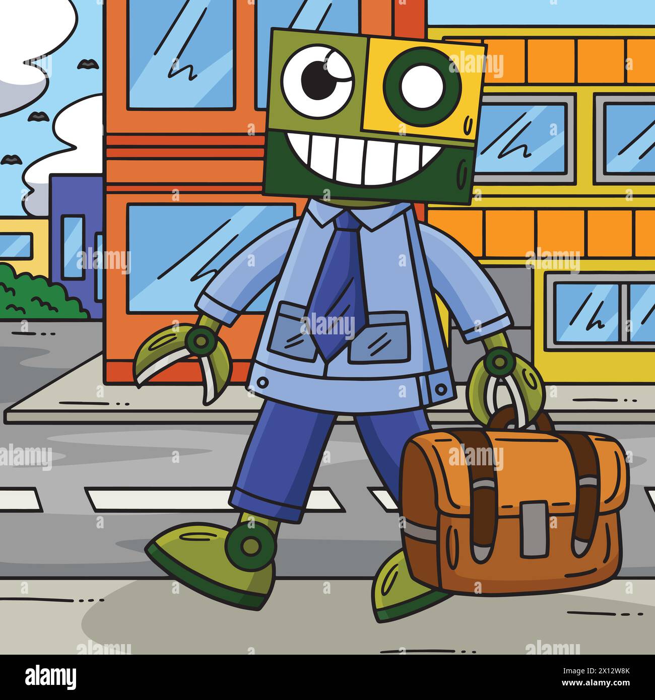 Robot in Suit and Briefcase Colored Cartoon Stock Vector Image & Art ...