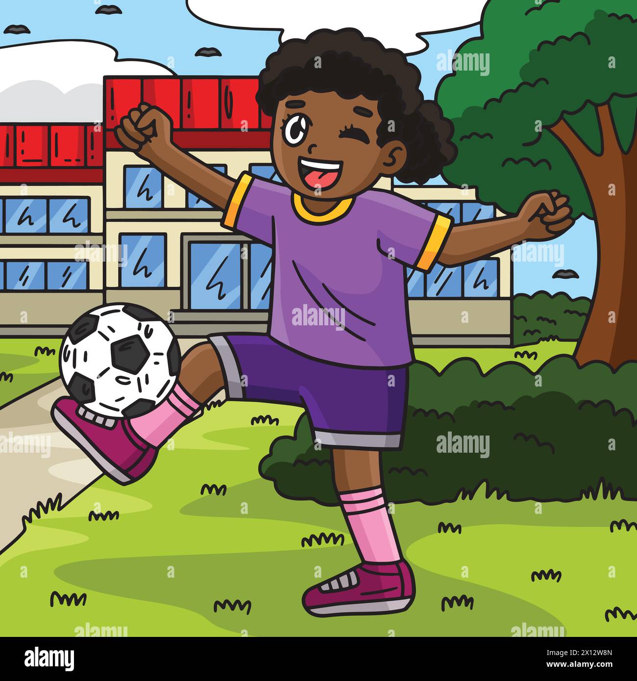 Girl with a Soccer Ball Foot Colored Cartoon Stock Vector Image & Art ...