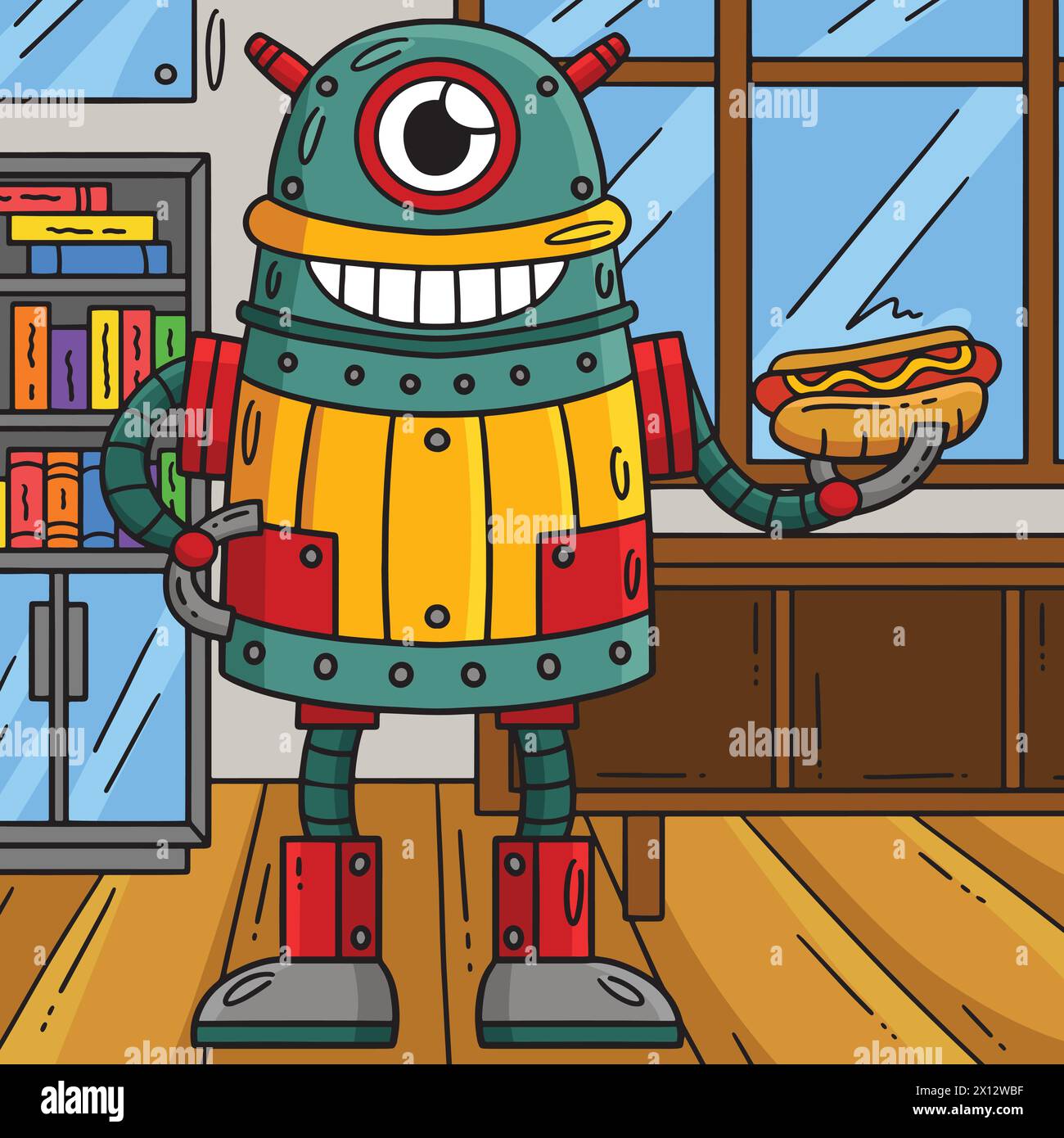 One Eyed Robot with Hotdog Colored Cartoon Stock Vector Image & Art - Alamy